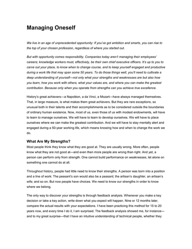 Managing oneself | PDF