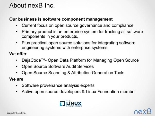 Open source software governance with DejaCode | PPT