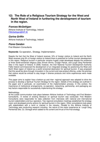 Managing Religious Tourism Abstracts | PDF