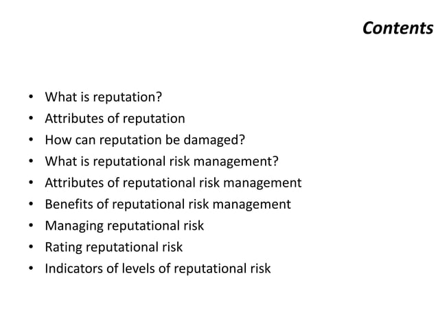 Managing Reputational Risk | PPT | Business | Business and Finance