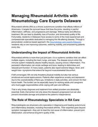 Managing Rheumatoid Arthritis with Rheumatology Care Experts Delaware.pdf