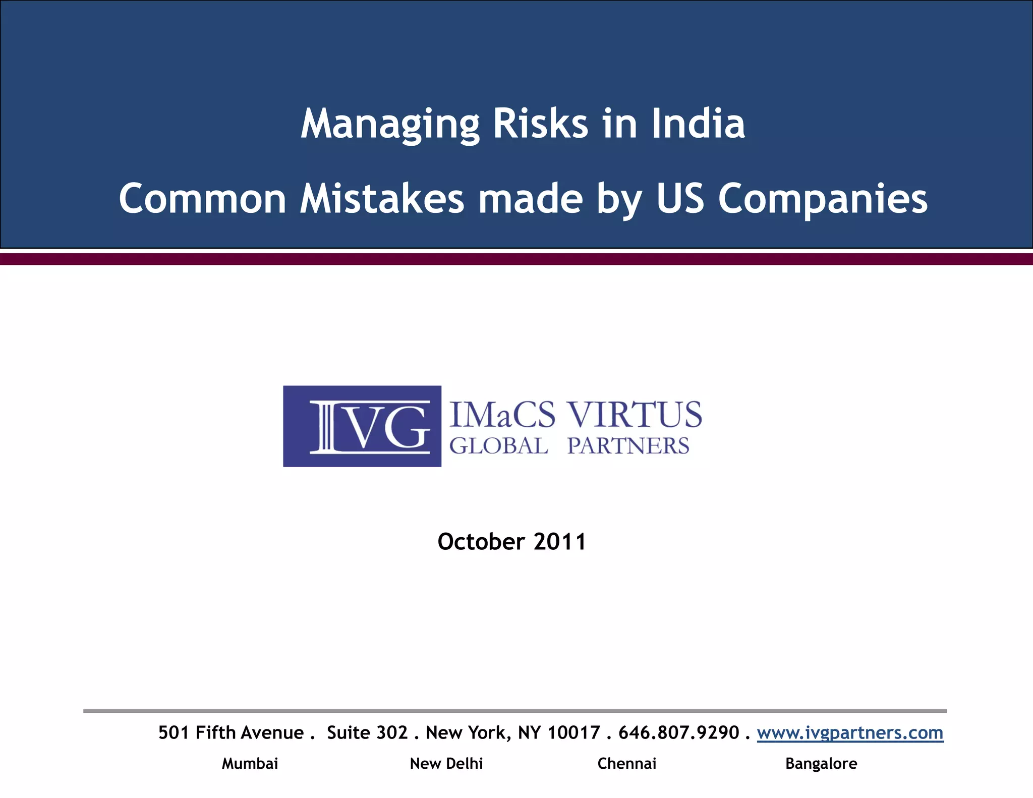 Managing Risks In India Oct 2011 | PPT