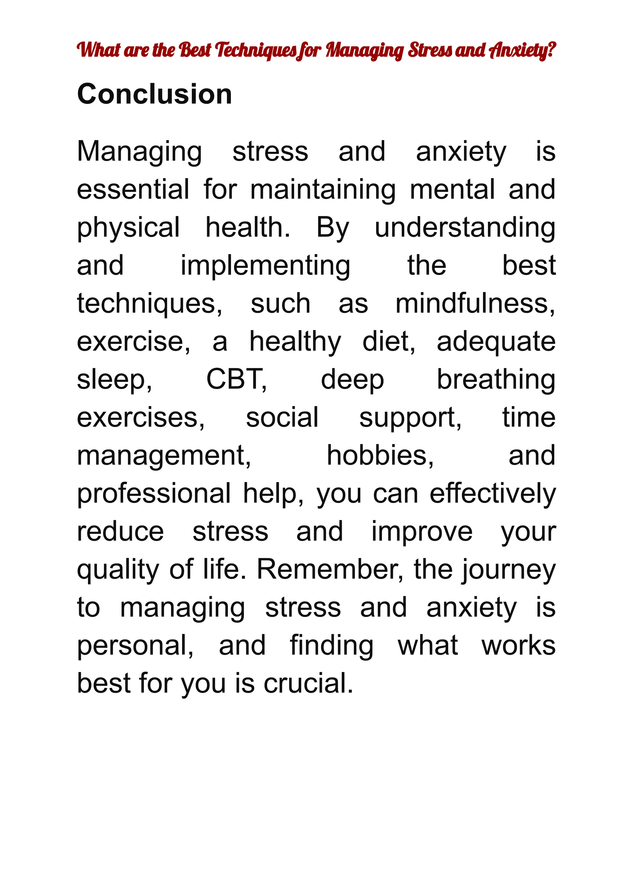 Best Techniques for Managing Stress and Anxiety | PDF