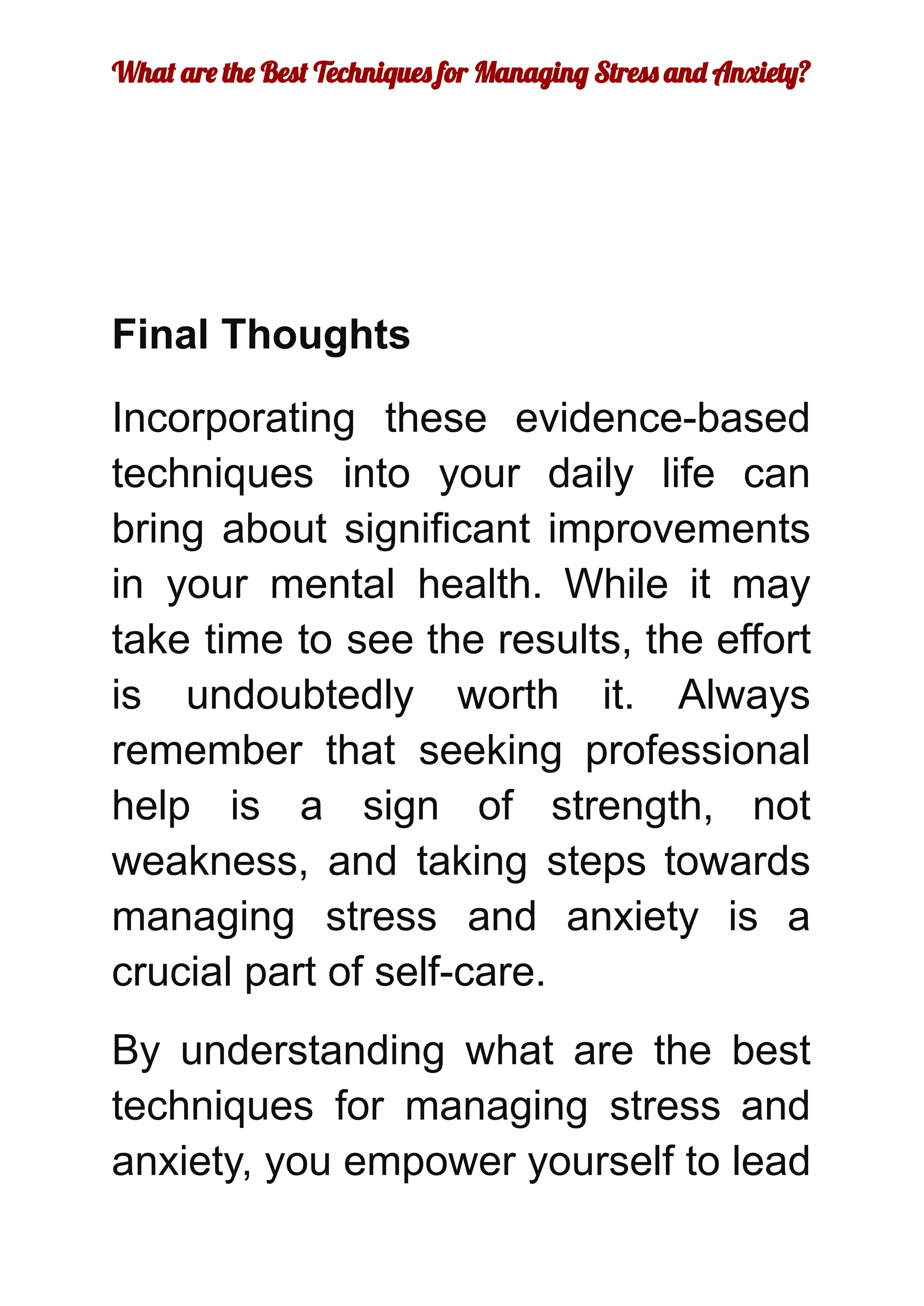 Best Techniques for Managing Stress and Anxiety | PDF