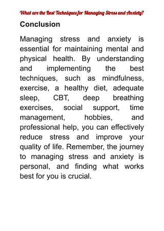 Best Techniques for Managing Stress and Anxiety | PDF