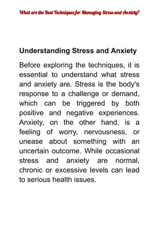 Best Techniques for Managing Stress and Anxiety | PDF