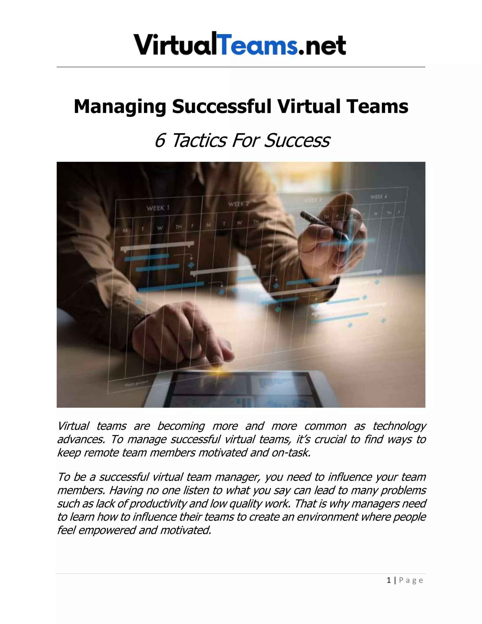 Managing Successful Virtual Teams - 6 Tactics For Success | PDF