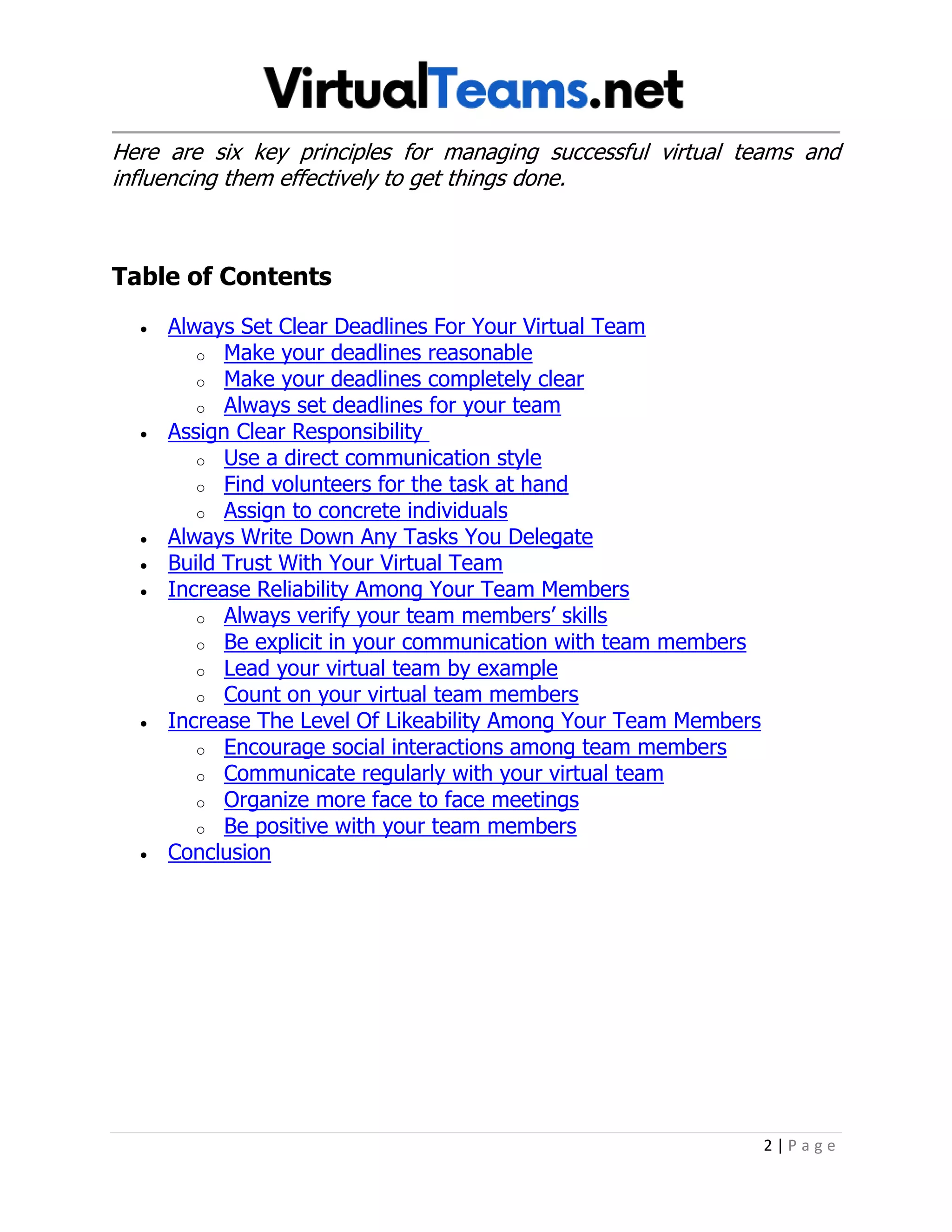 Managing Successful Virtual Teams - 6 Tactics For Success | PDF