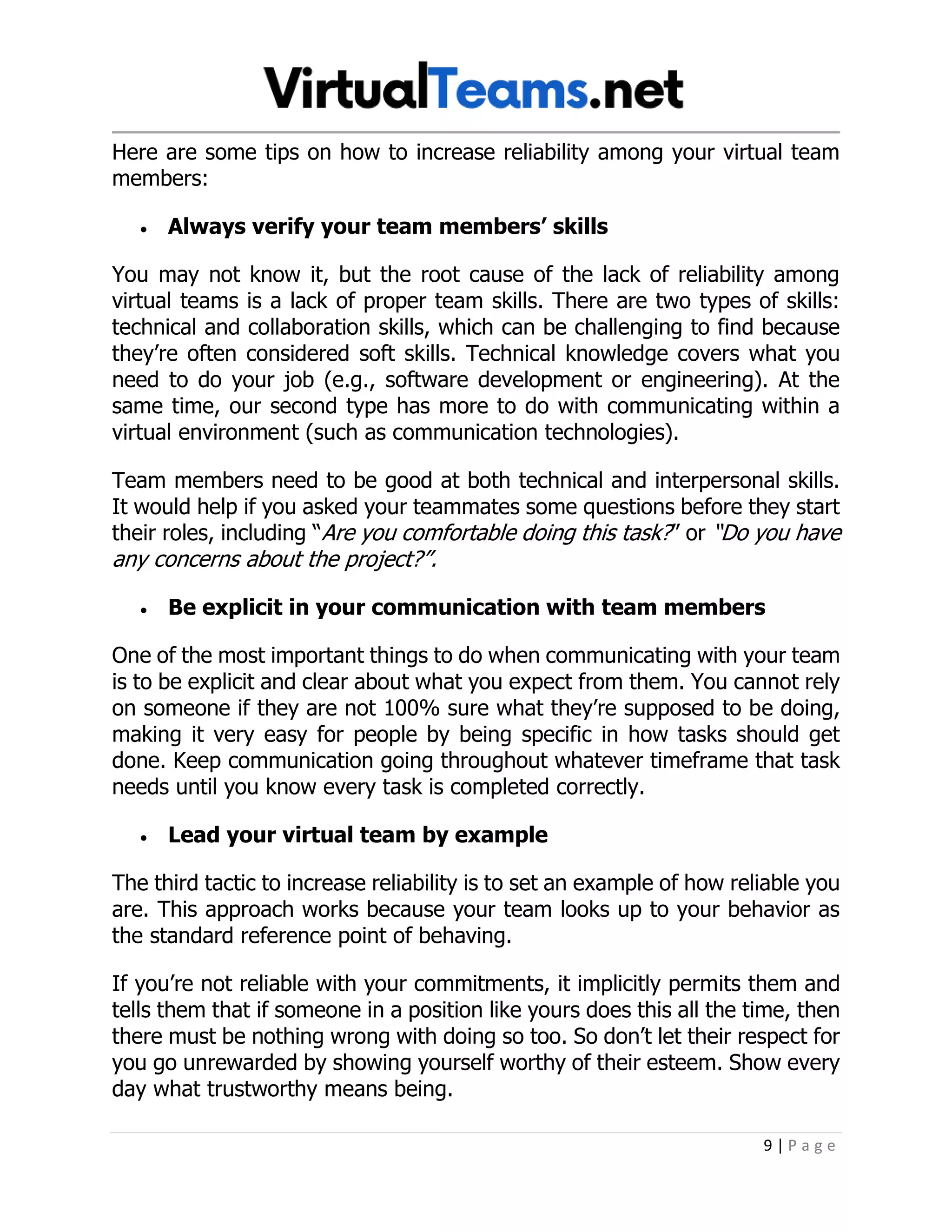 Managing Successful Virtual Teams - 6 Tactics For Success | PDF