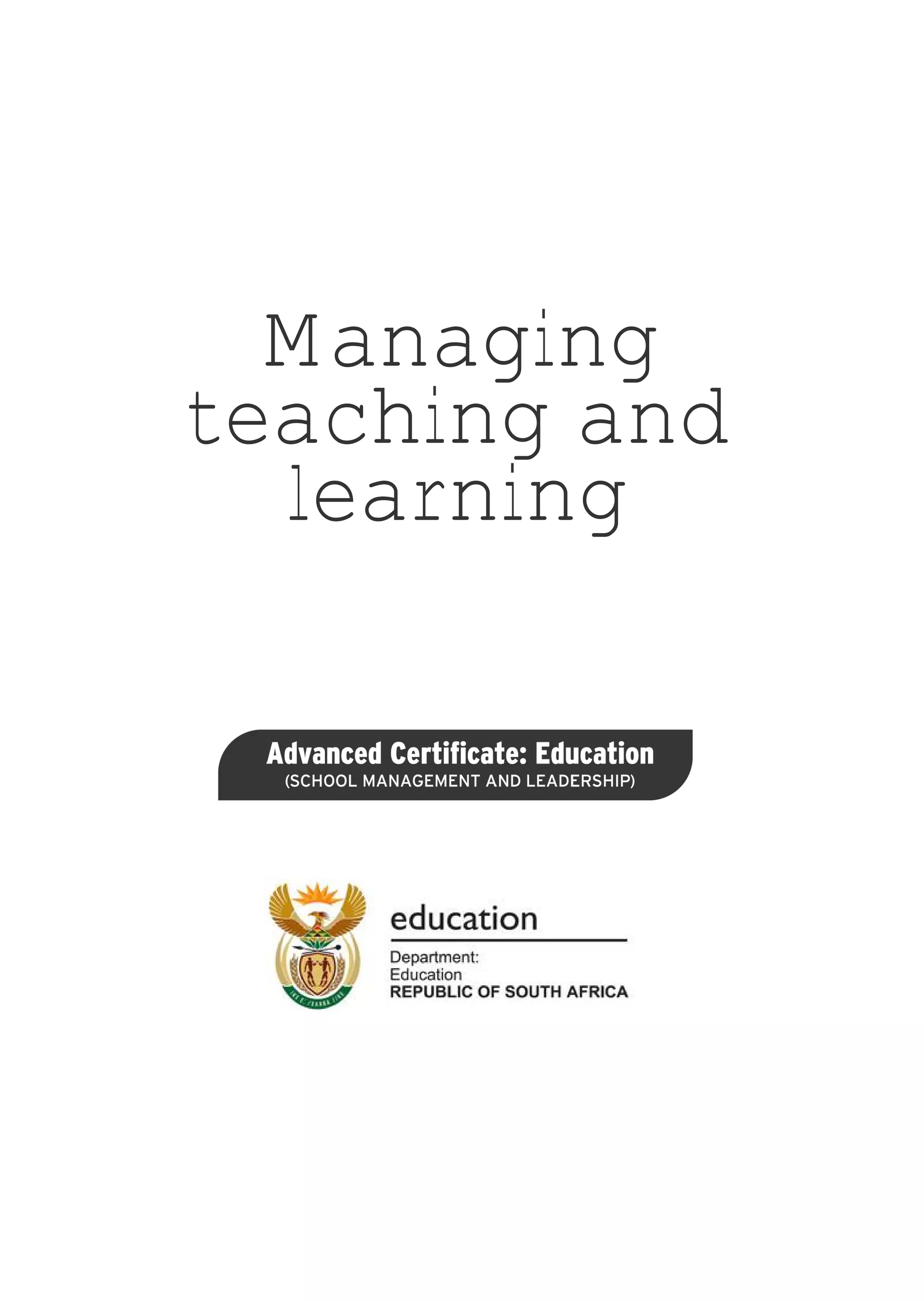 Managing teaching and learning: ACE School Management and Leadership ...