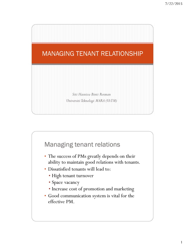 Managing tenant relationship | PDF | Real Estate Renting and Leasing ...
