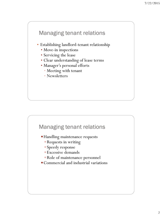 Managing tenant relationship | PDF | Real Estate Renting and Leasing ...