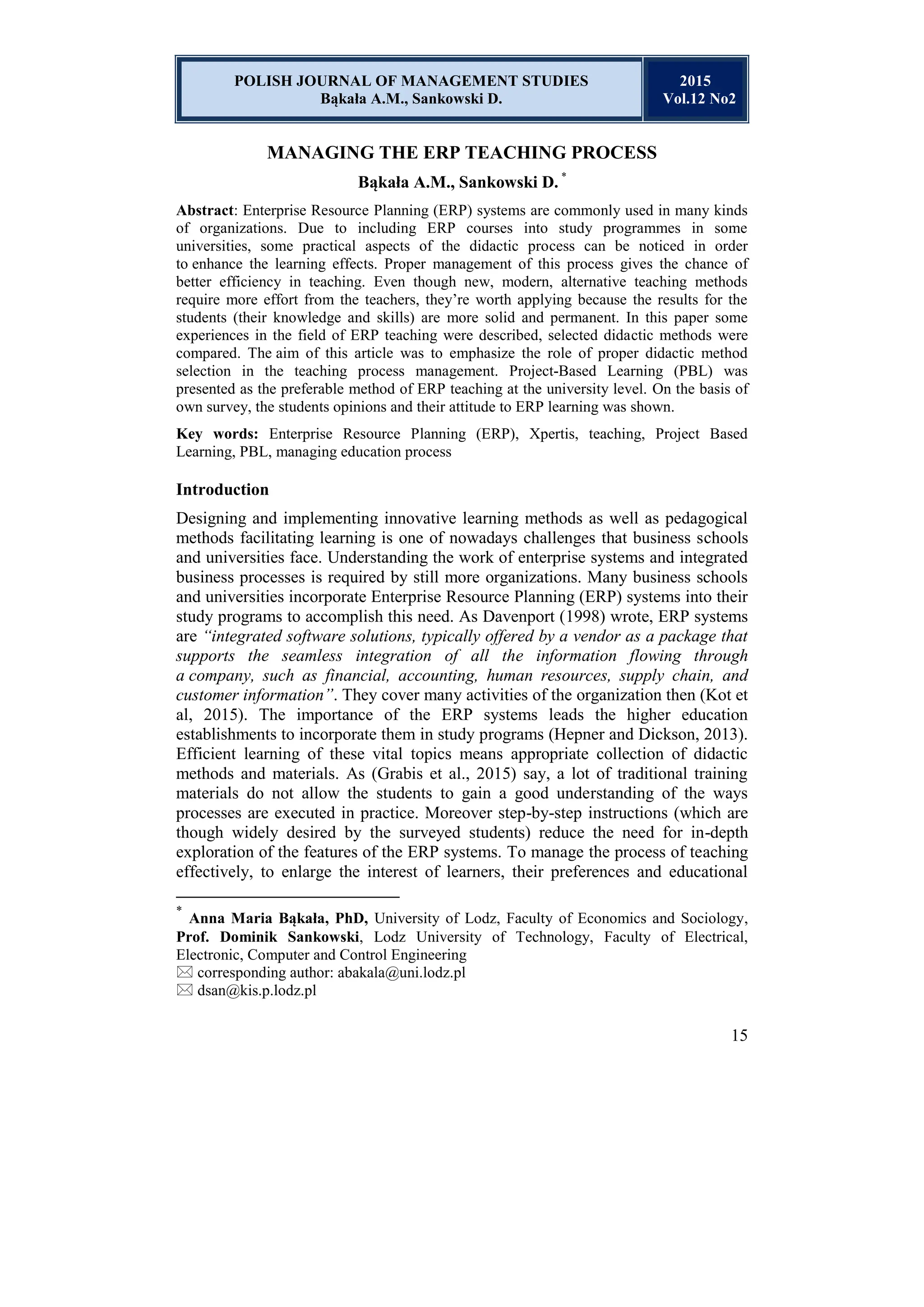 Managing_the_ERP_teaching_process -Bąkała A.M., Sankowski D | PDF ...