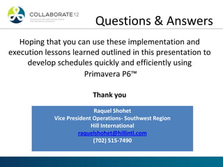 Managing the p6 schedule from the perspective of an owner ppt | PDF
