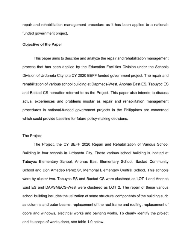 Managing the repair and rehabilitation process of deped school building ...
