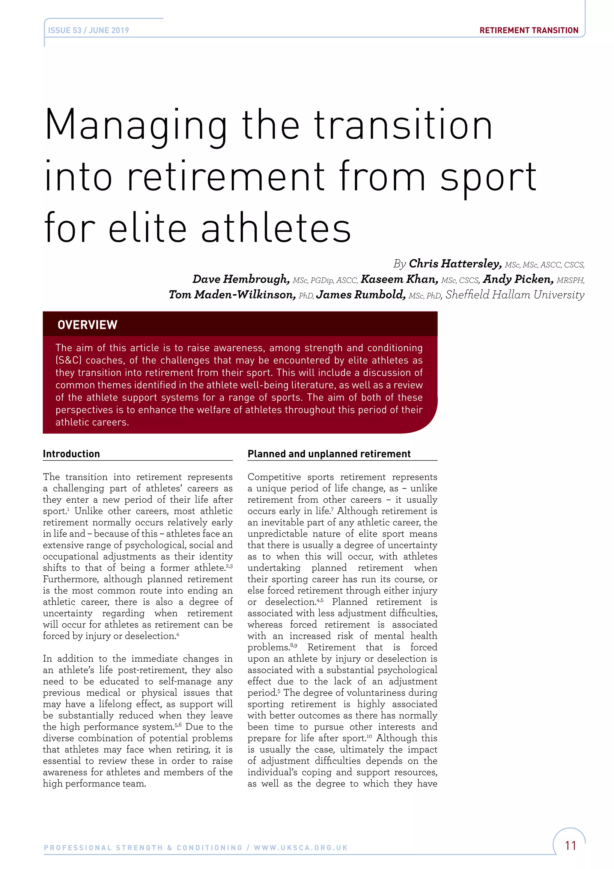 Managing the transition into retirement from sport for elite athletes | PDF