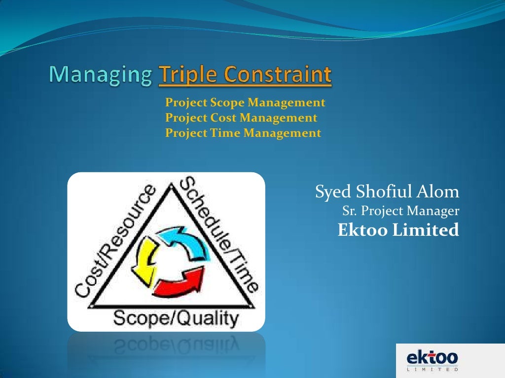 Triple Constraints Of Projects Scope Cost And Schedule
