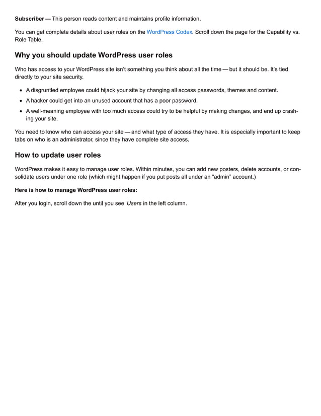 Managing user roles in WordPress | PDF