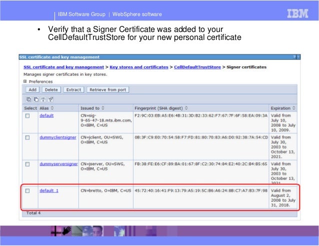Managing Websphere Application Server certificates