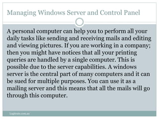 Managing windows server and control panel | PPT