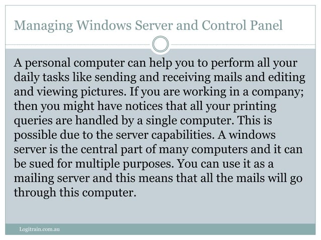 Managing windows server and control panel | PPT