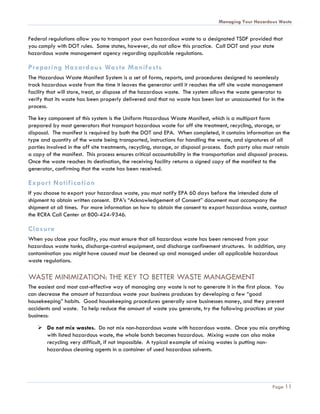 Managing Your Hazardous Waste: A Guide for Small Business | PDF