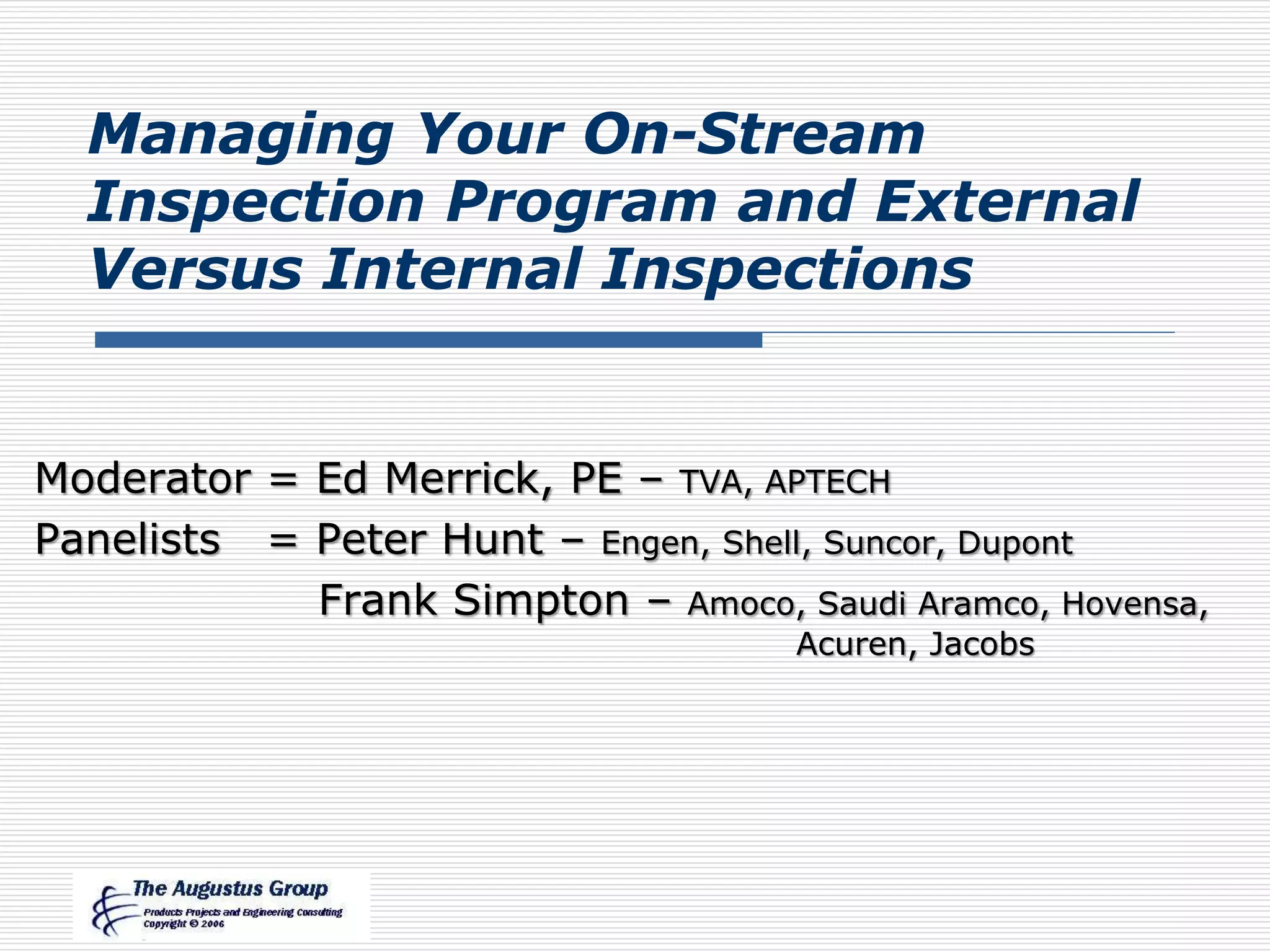 Managing your OnStream Inspection Program and External vs Internal ...