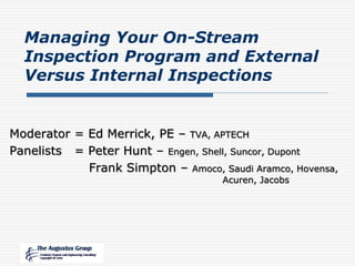Managing your OnStream Inspection Program and External vs Internal ...