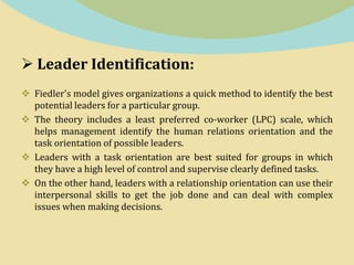 Fielder Contingency theory of leadership by Hassan Samoon | PPTX