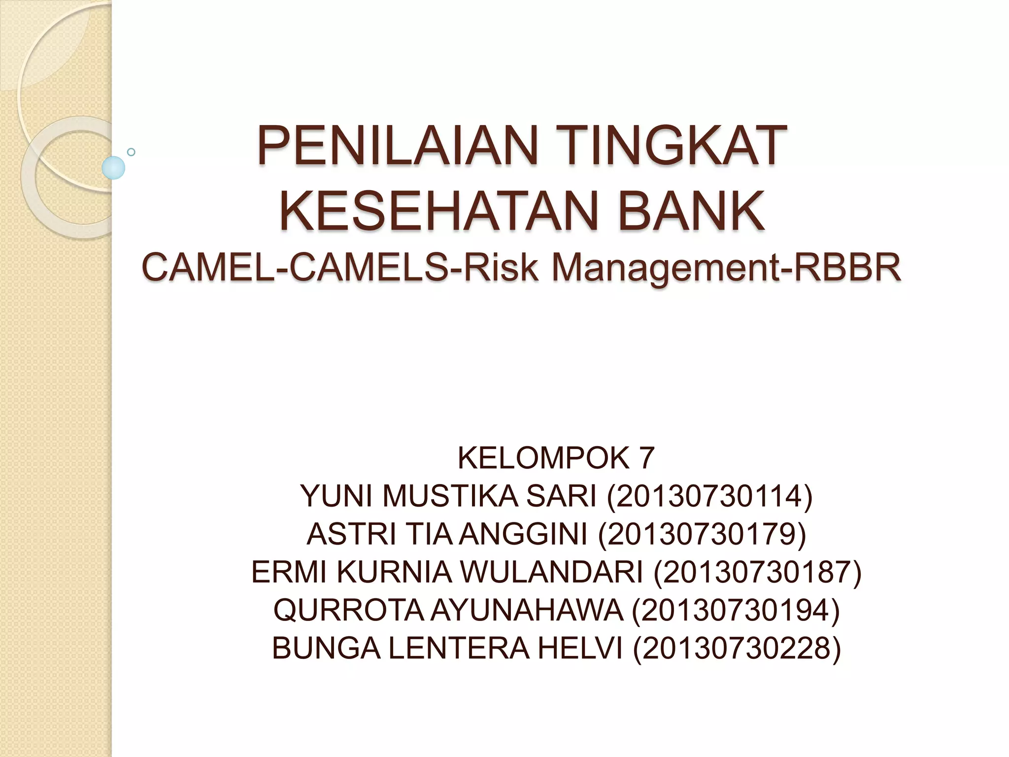 Manajemen Resiko (Penlaian Tingkat Kesehatan Bank) | PPTX