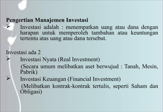 Manajemen investasi | PPT