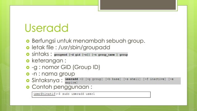 Manajemen group dan user pada linux | PPTX