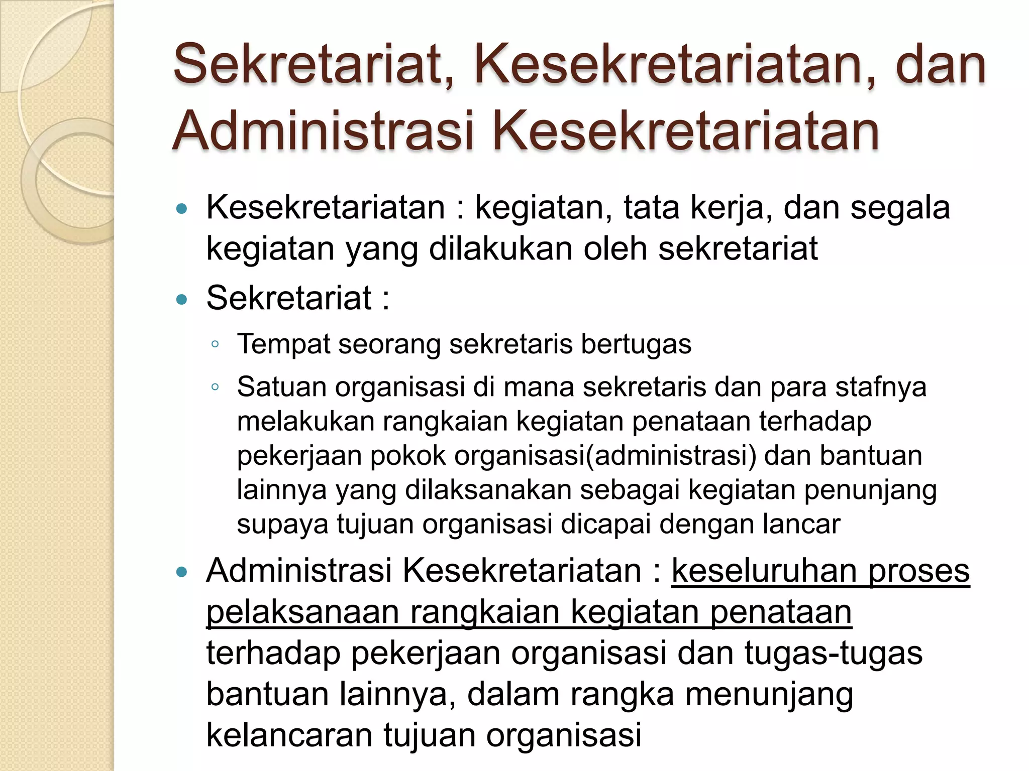 Manajemen kesekretariatan | PPT