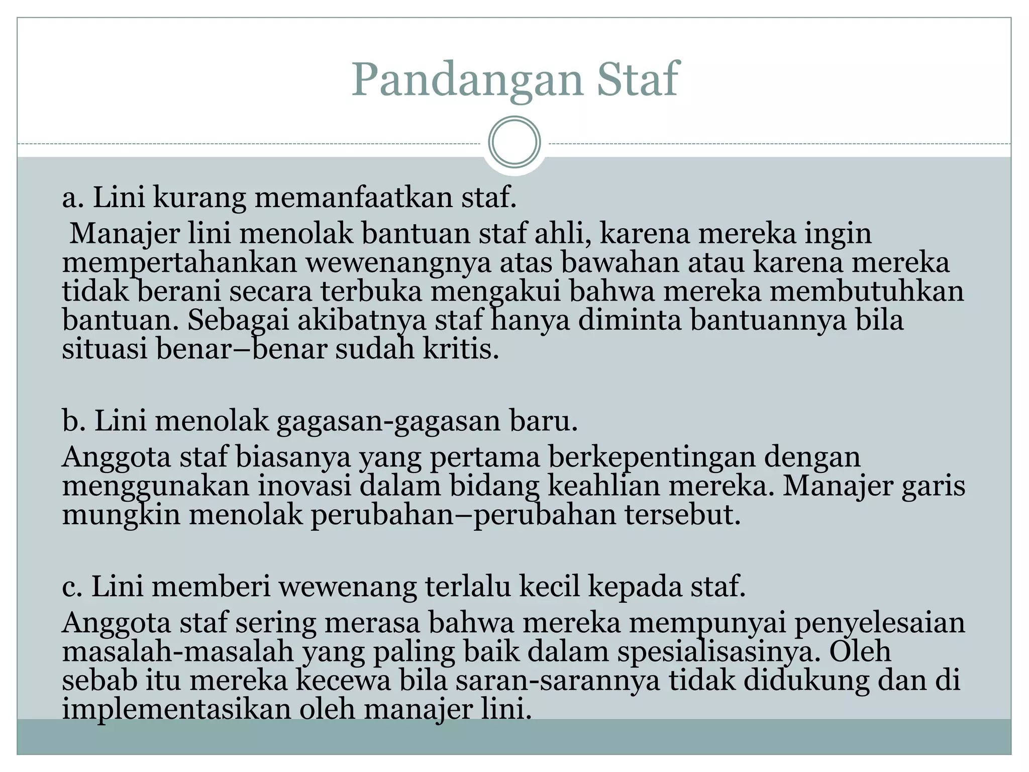 Manajemen konflik lini dan staf | PPTX