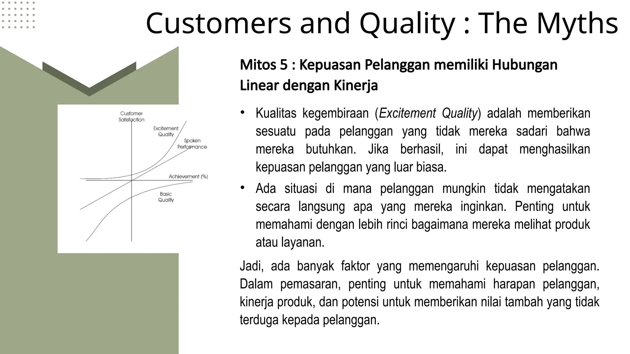 COSTUMER AND THE WHEEL OF QUALITY, Customers and Quality : The Myths | PPTX