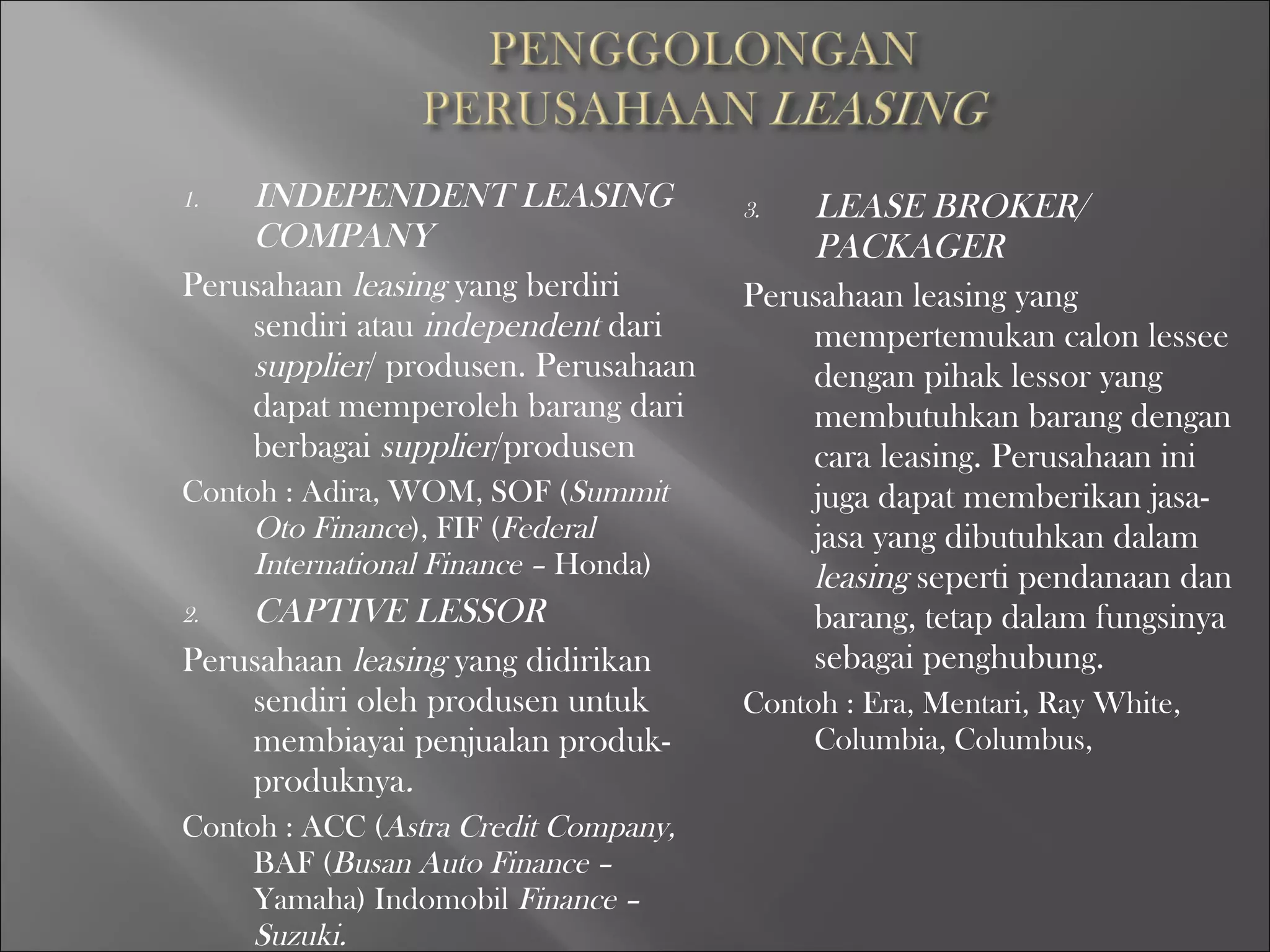 Manajemen leasing | PPT
