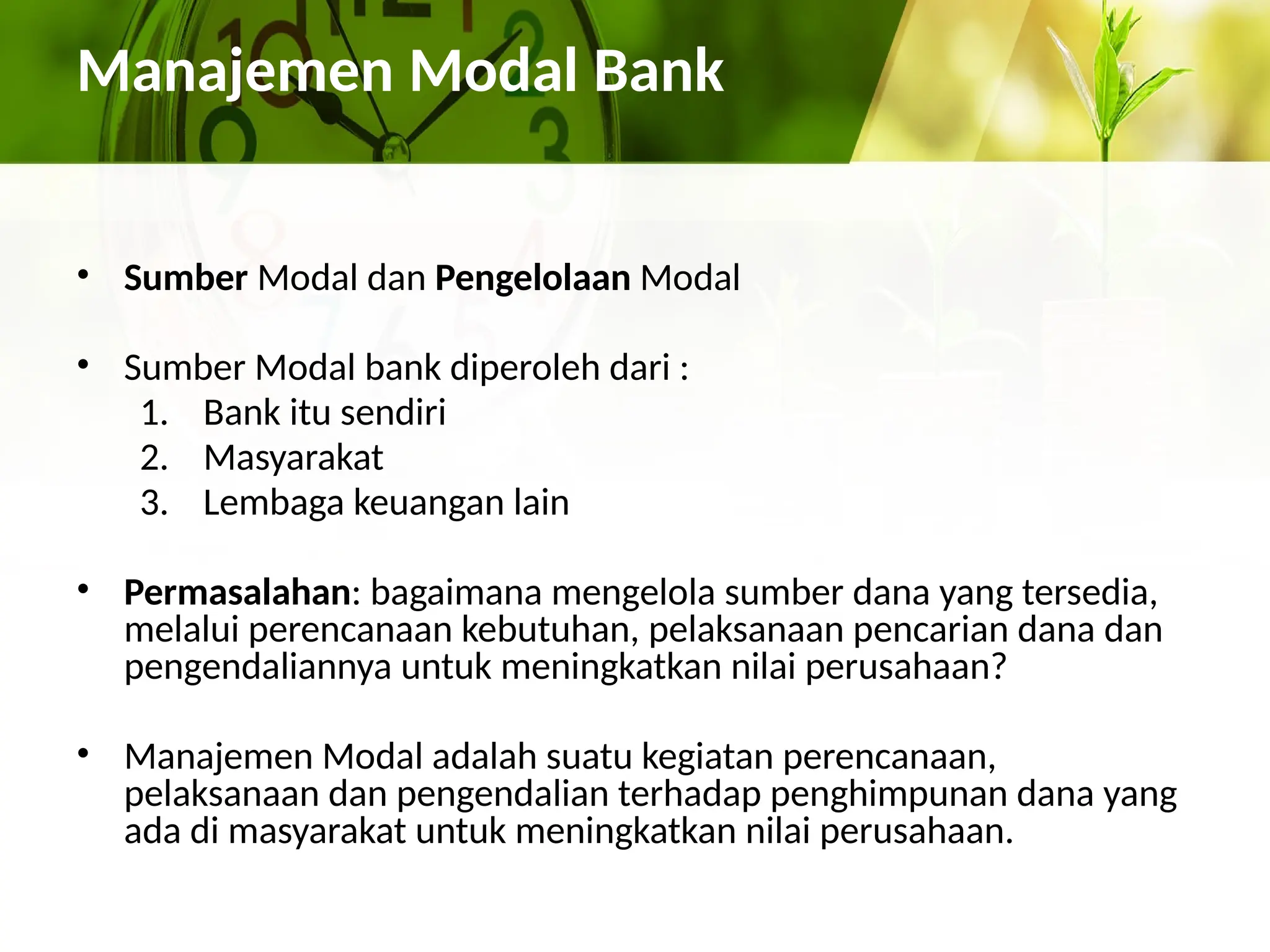Materi Manajemen Modal Pada Perbankan dan Penjelasannya | PPTX