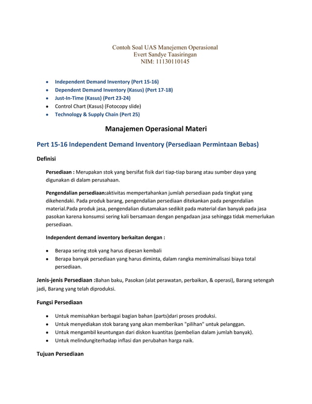 Manajemen operasional ringkasan uas | PDF