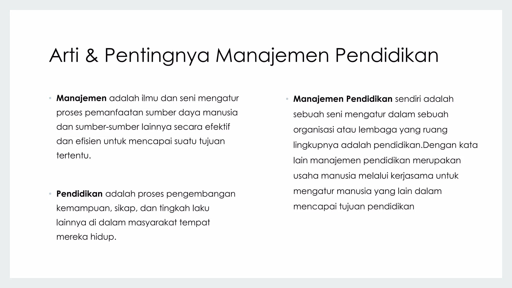 Manajemen Organisasi Bidang Pendidikan (Presentasi) | PDF