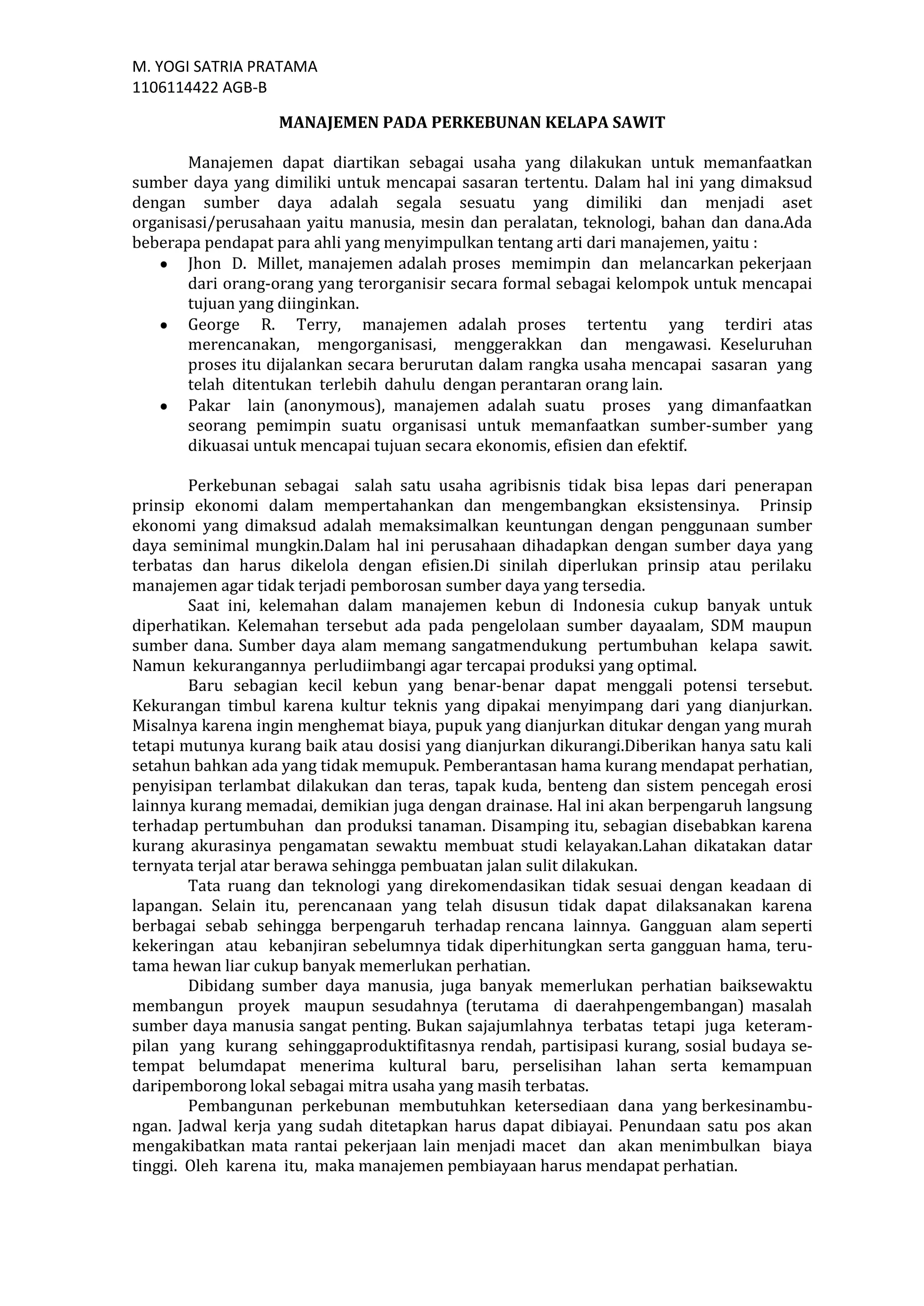 Manajemen pada perkebunan kelapa sawit | DOCX