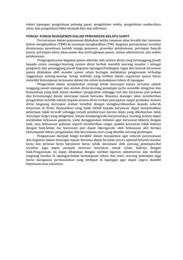 Manajemen pada perkebunan kelapa sawit | DOCX