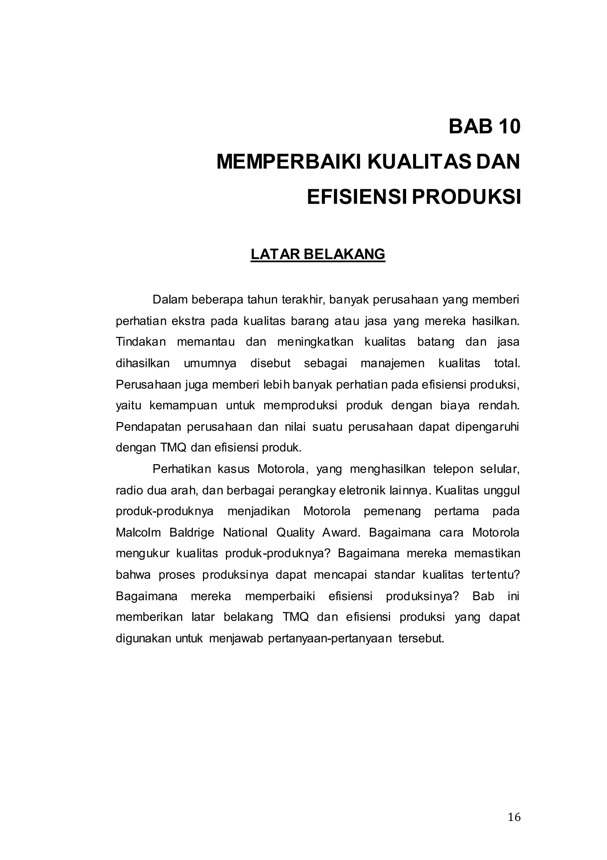 Manajemen produksi & memperbaiki kualitas dan efisiensi produksi | DOCX