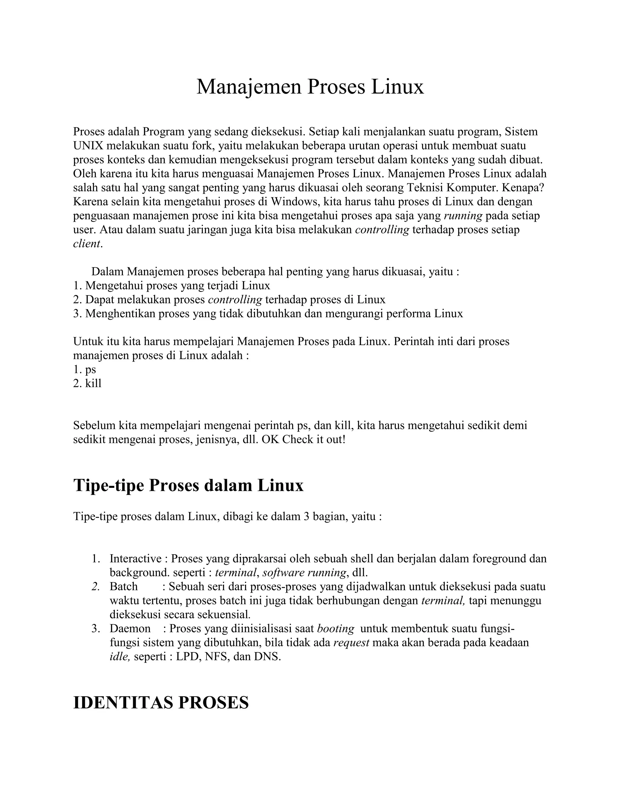 Manajemen proses linux | PDF
