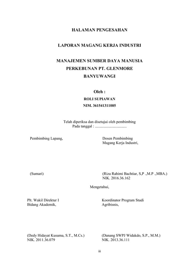 Contoh Laporan Magang Kerja Industri Tentang Manajemen Sumber Daya ...