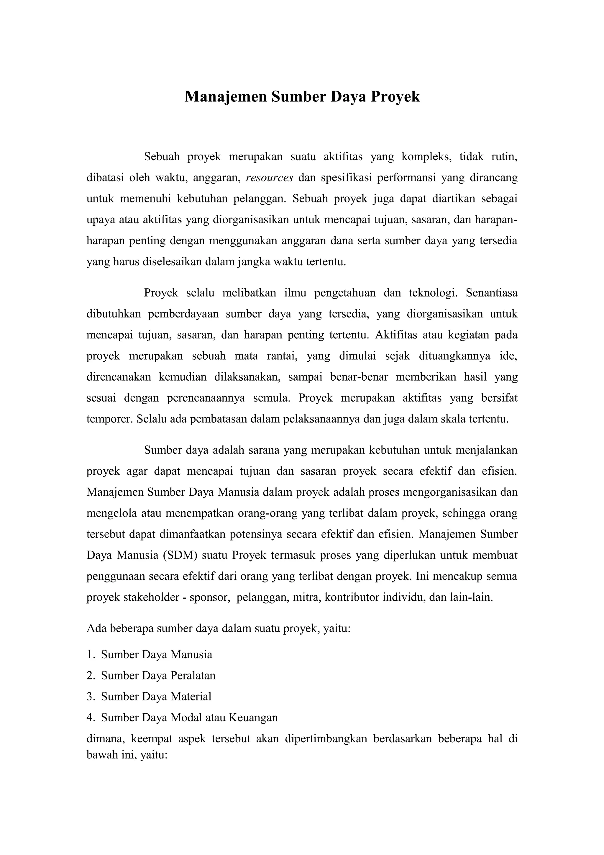 Manajemen Sumber Daya Proyek | DOC
