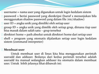 Manajemen user dan grup di linux | PPTX