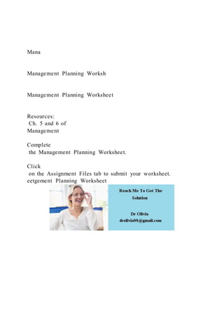 ManaManagement Planning WorkshManagement Planning Wo | DOCX