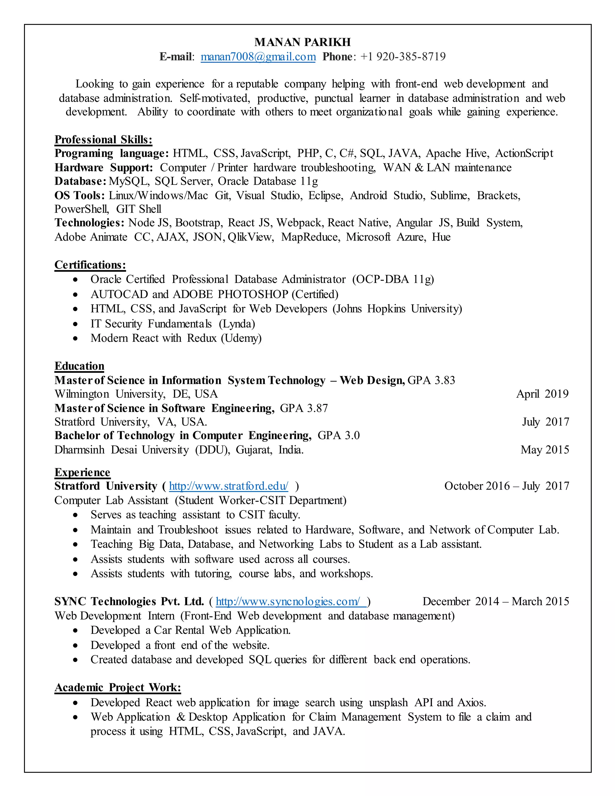 Manan Parikh Resume | DOCX