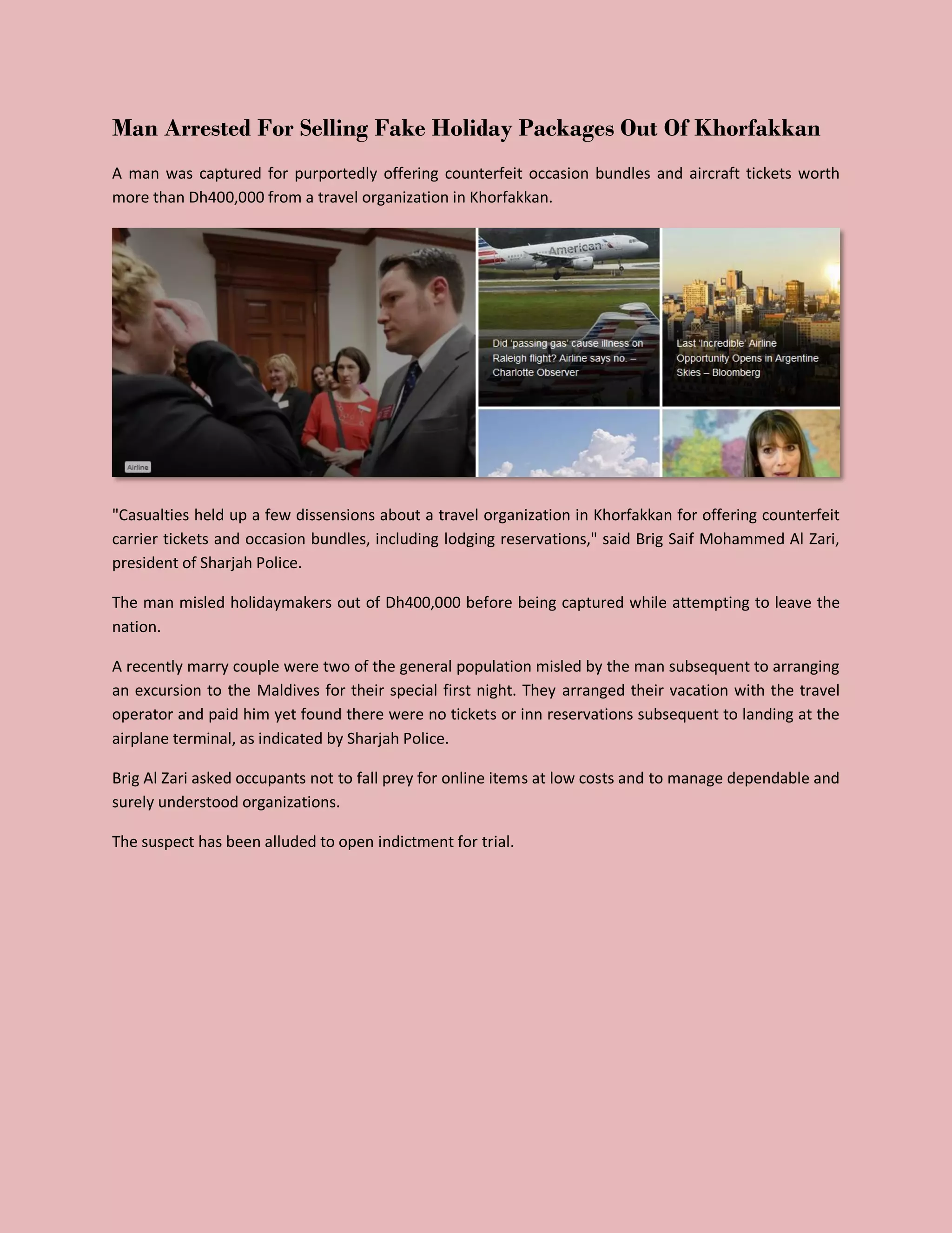 Man arrested for selling fake holiday packages out of khorfakkan | PDF