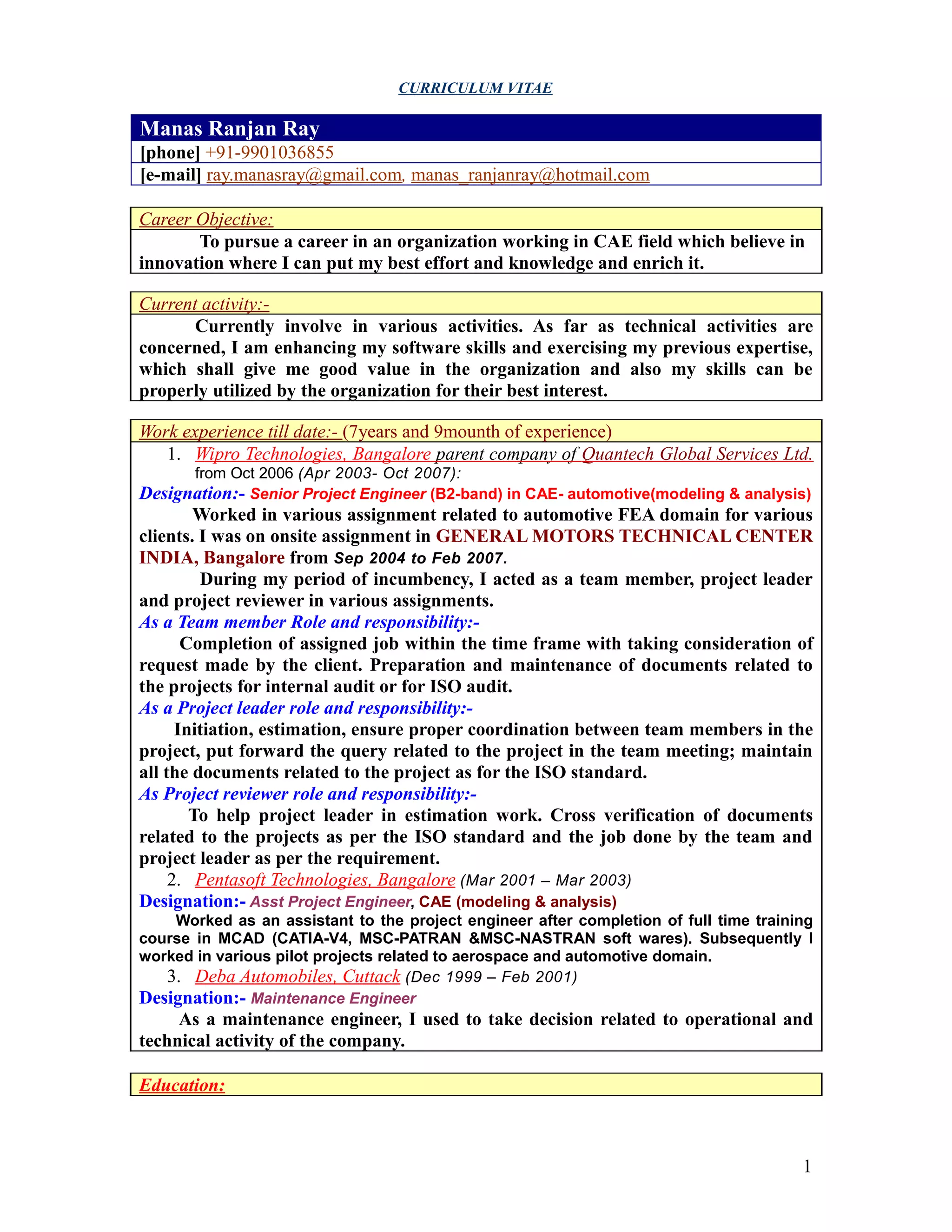 Manas ranjan ray_resume | PDF